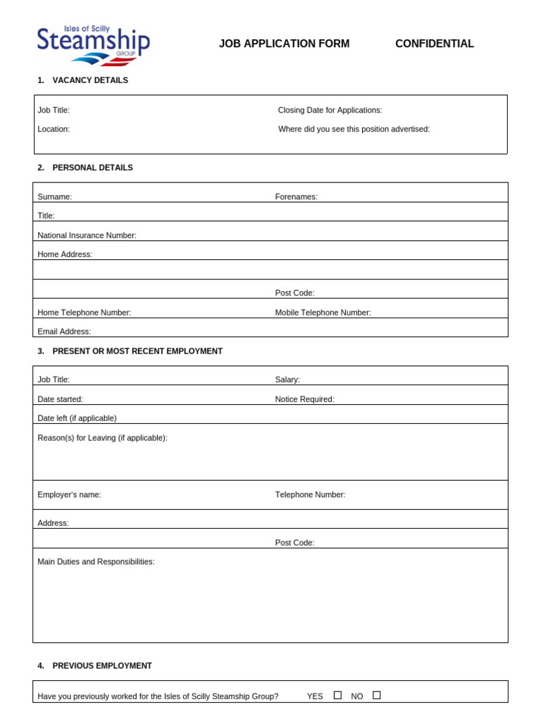 Isles of Scilly Steamship Group Application Form 2018 | PDF | Employment | Justice