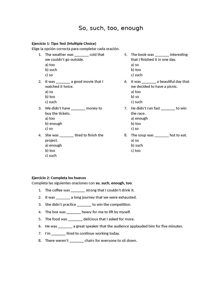 So, Such, Too, Enough | PDF