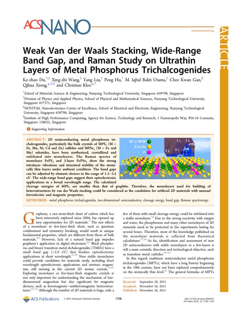 Du Et Al 2015 Weak Van Der Waals Stacking Wide Range Band Gap and Raman ...