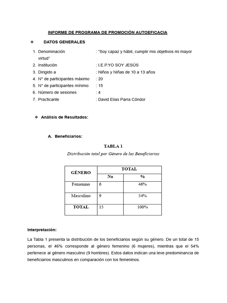 Informe de Programa | PDF | Evaluación | Autoeficacia