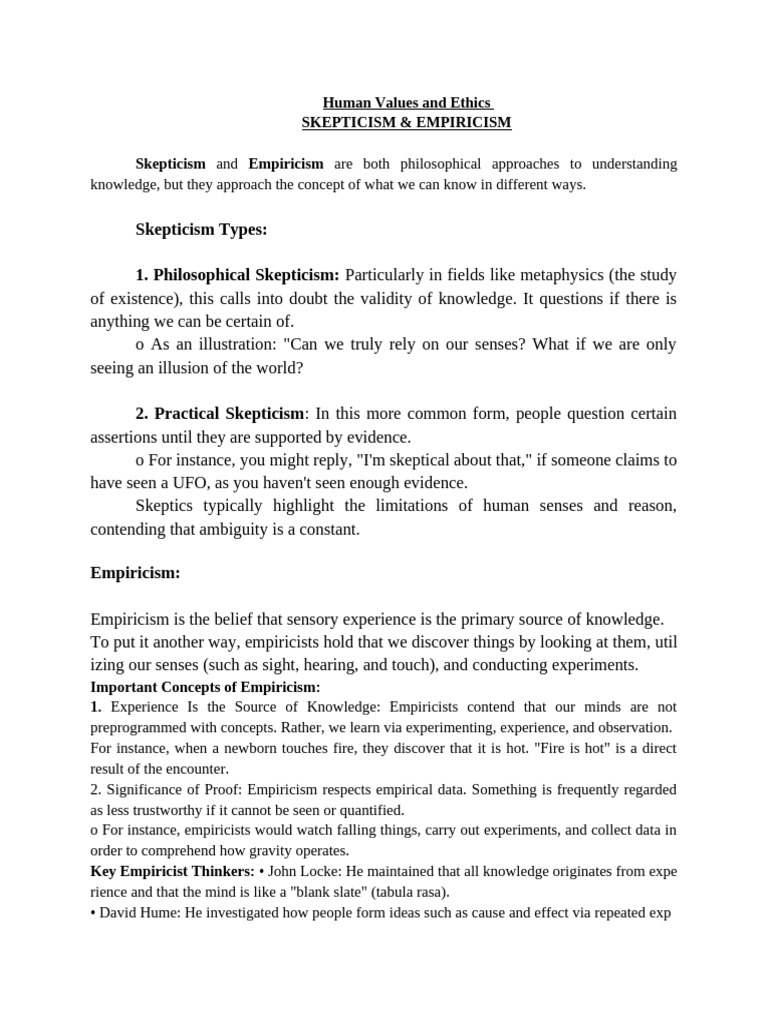 Unit 3 Skepticism | PDF | Rationalism | Empiricism