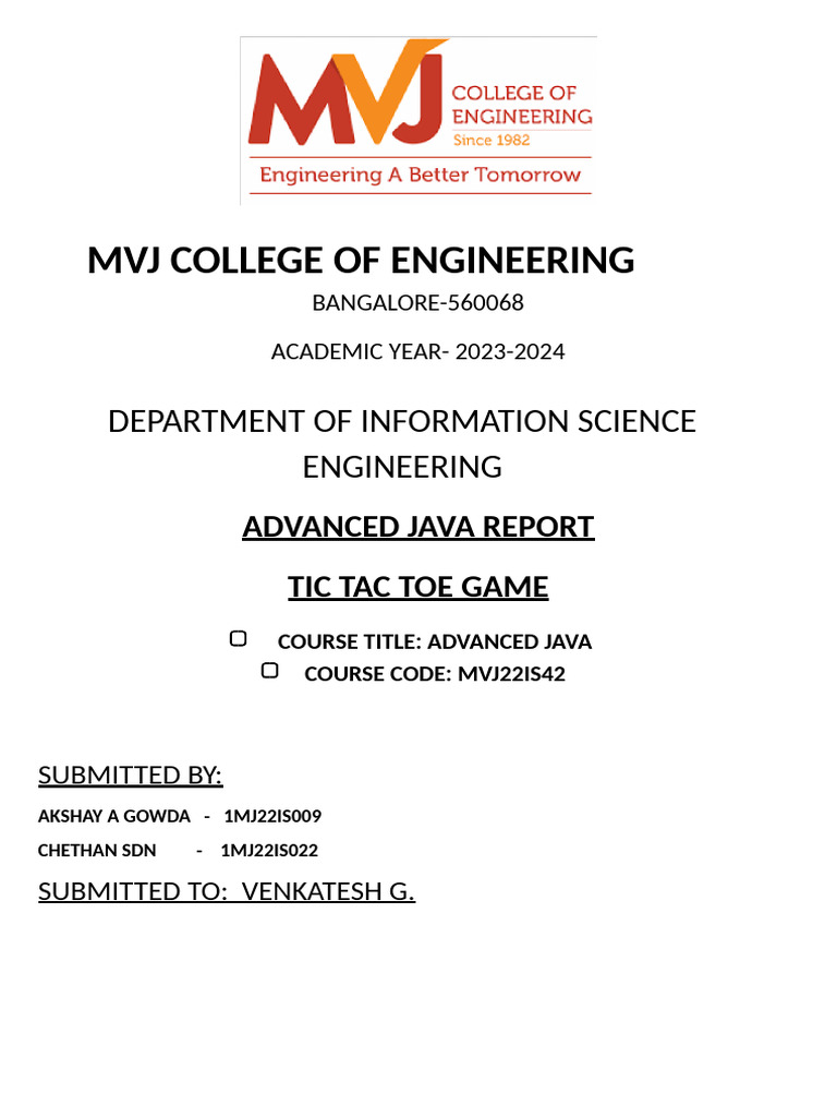 Tic Tac Toe Report Pdf Java Programming Language Computing 2714