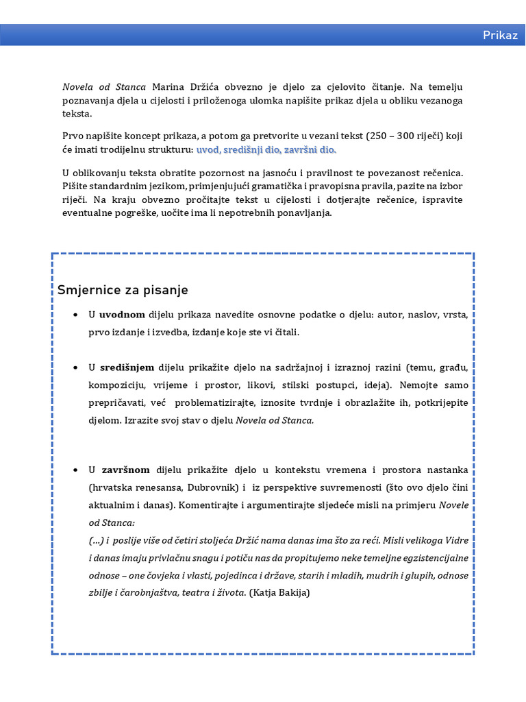 Prikaz Novele Od Stanca Zadatak | PDF