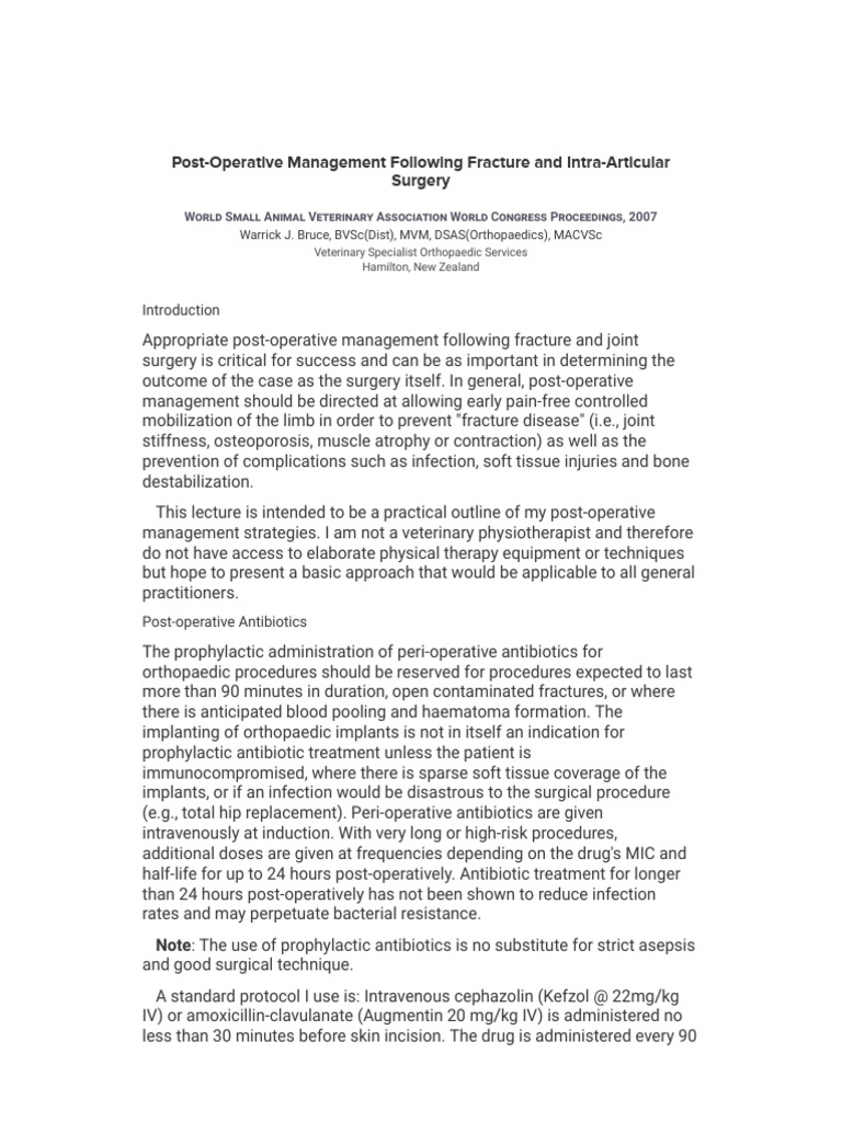 Post-Operative Management Following Fracture and Intra-Articular ...