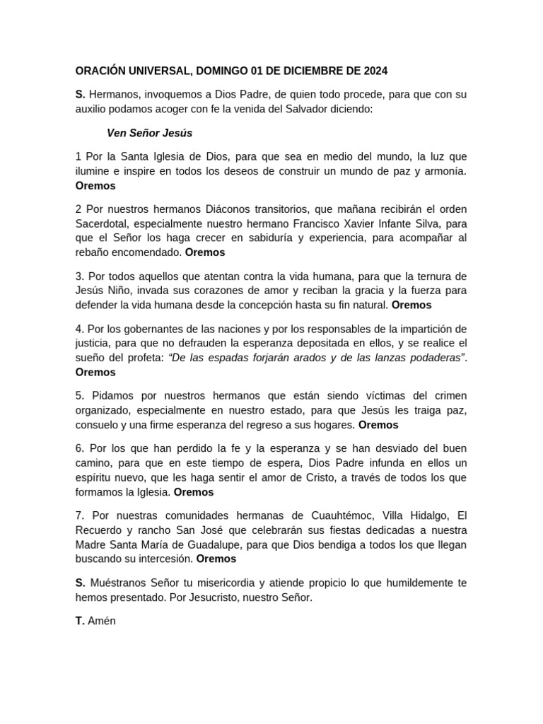 Oración Universal 01 de Diciembre 2024 | PDF