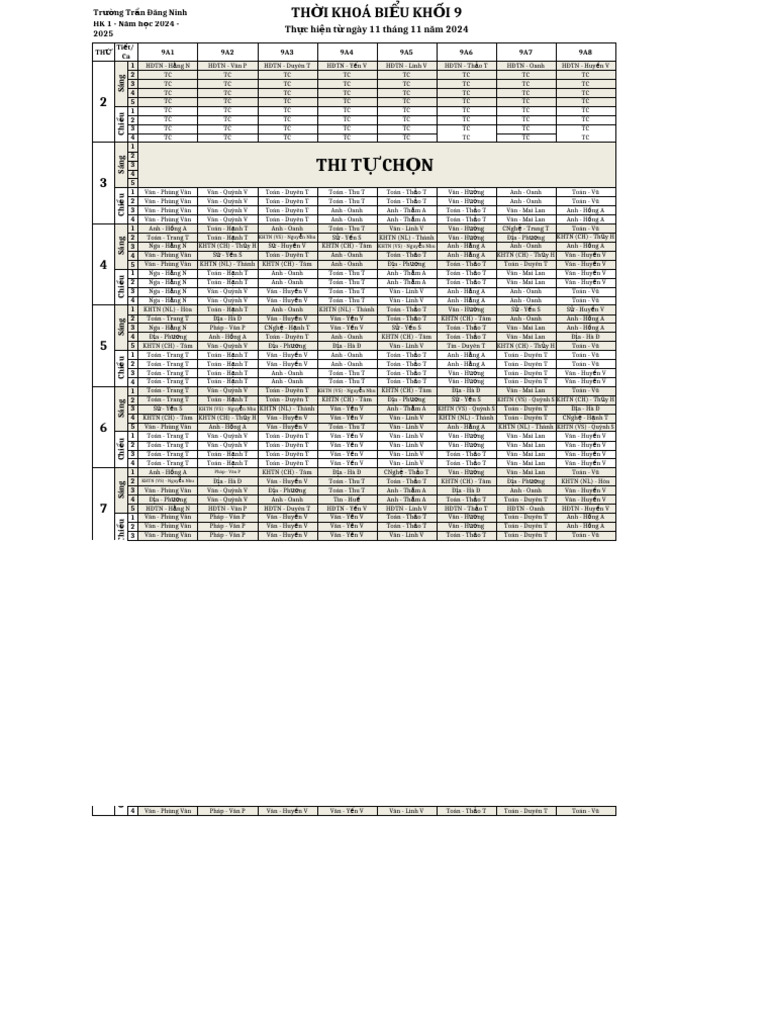 TKB K9 Tuần 11 (Từ 11-11-2024) | PDF
