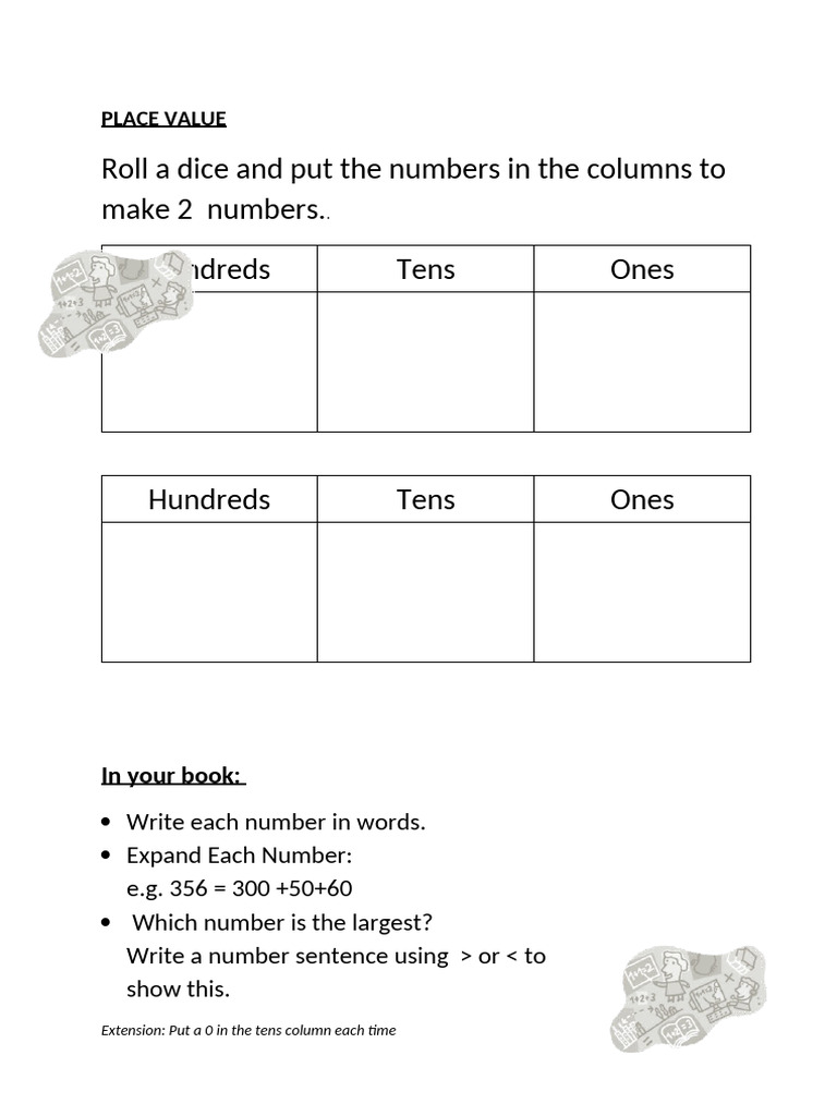 Place Value Dice Activity | PDF