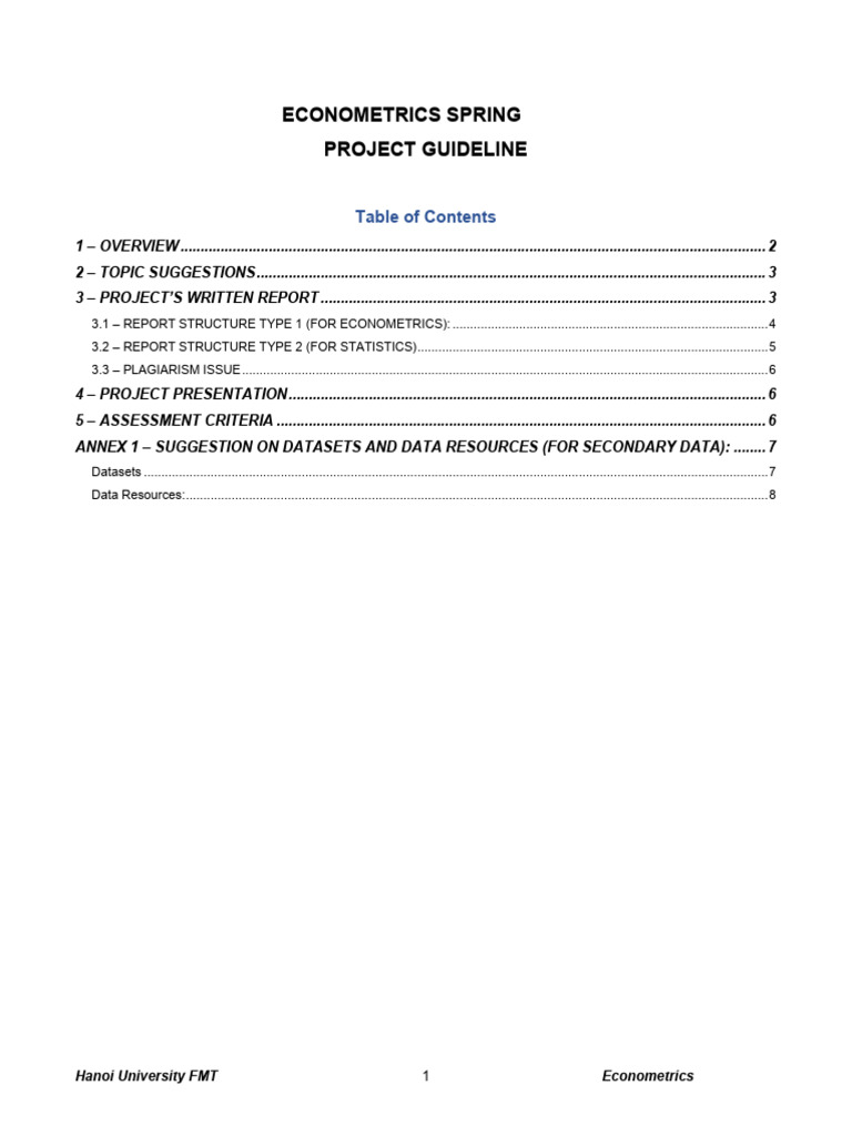 Eco Spring 24 - Project Guideline | PDF | Statistics | Econometrics