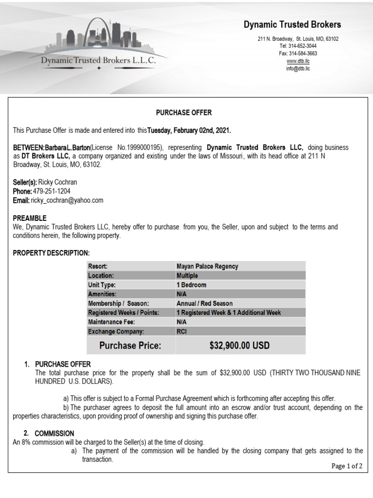 Dynamic Trusted Brokers Purchase Offer | PDF | Business | Business Law