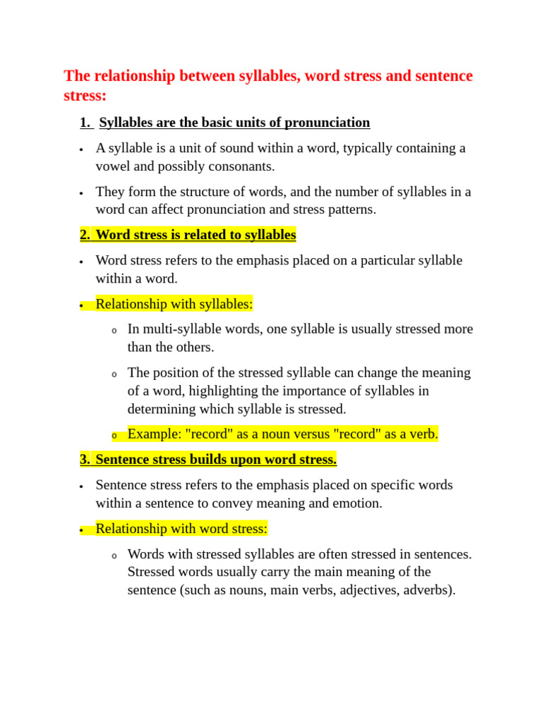 The Relationship Between Syllables and Word Stress and Sentence Stress ...