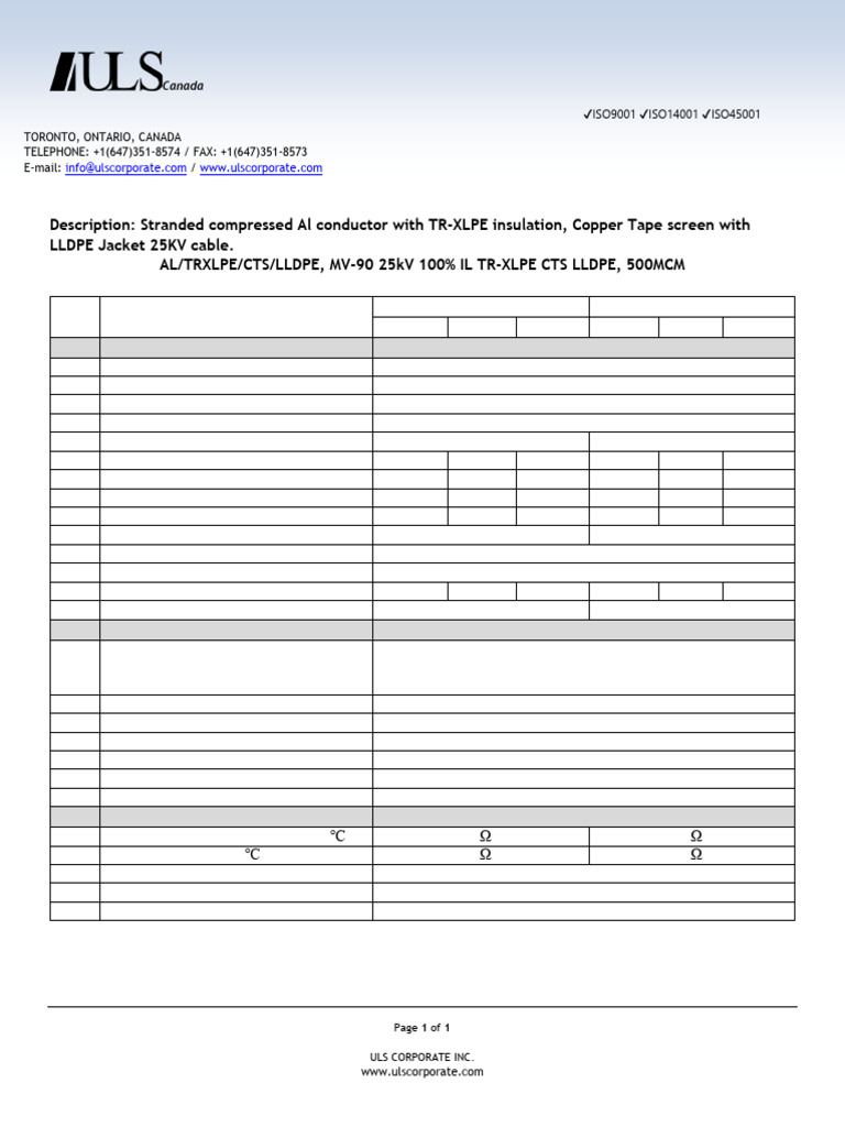 25kV Cable Specifications Guide | PDF | Electrical Conductor ...