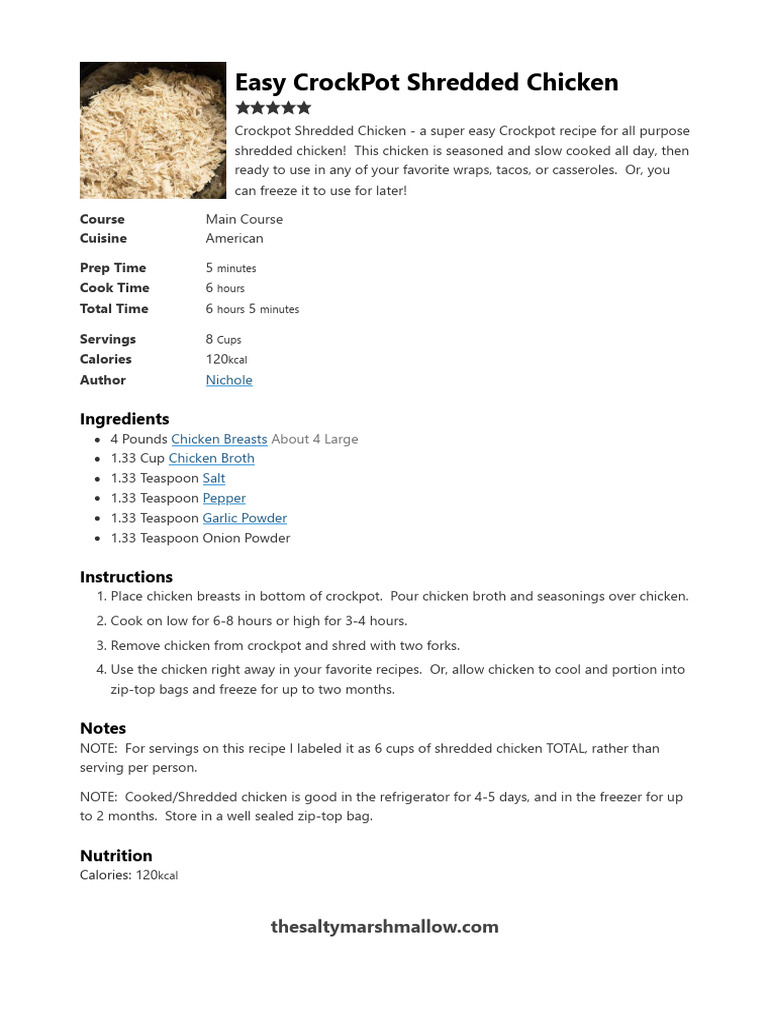 Slow Cooker Shredded Chicken | PDF