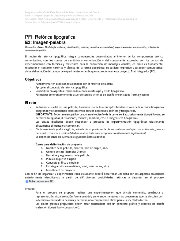 Ficha PFI - Retórica Tipográfica T3 - 2024B | PDF | Diseño gráfico | Diseño