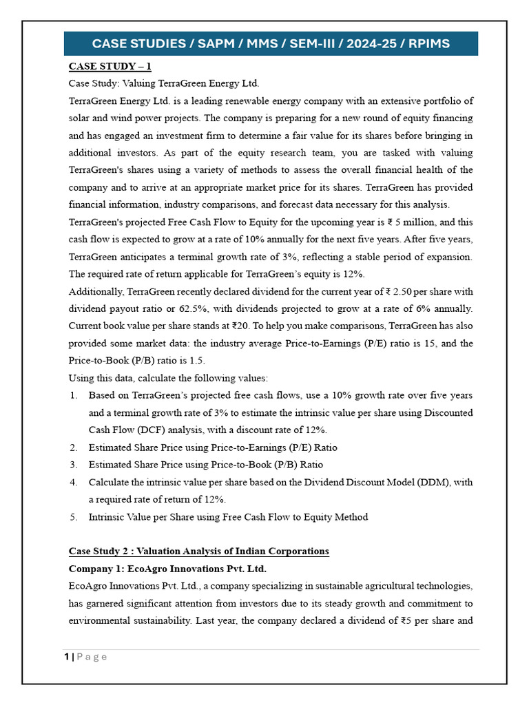 Sapm Practical Case Studies1730858698 | PDF | Discounted Cash Flow | Bonds (Finance)