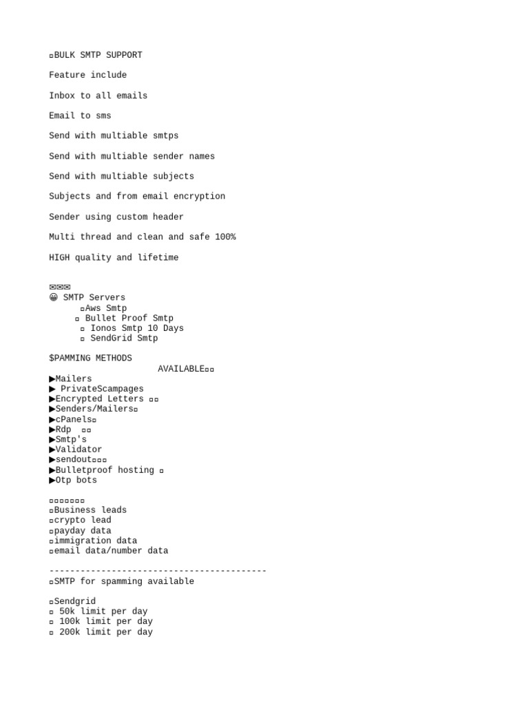 Bulk SMTP and Spamming Solutions | PDF