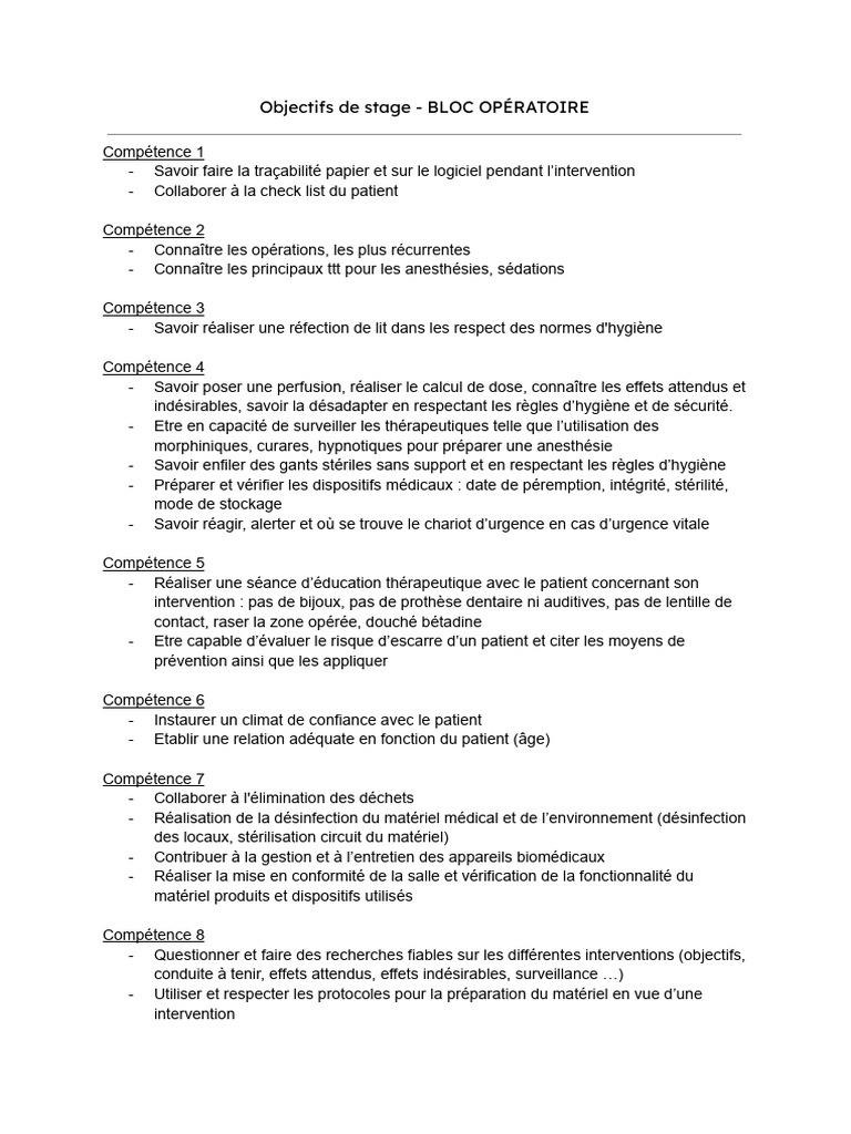 Objectifs de stage en bloc opératoire | PDF | Sciences de la santé ...