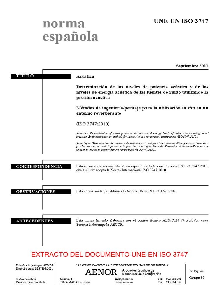 (Ex) Une-En Iso 3747 2011 | PDF | ruido | Acústica
