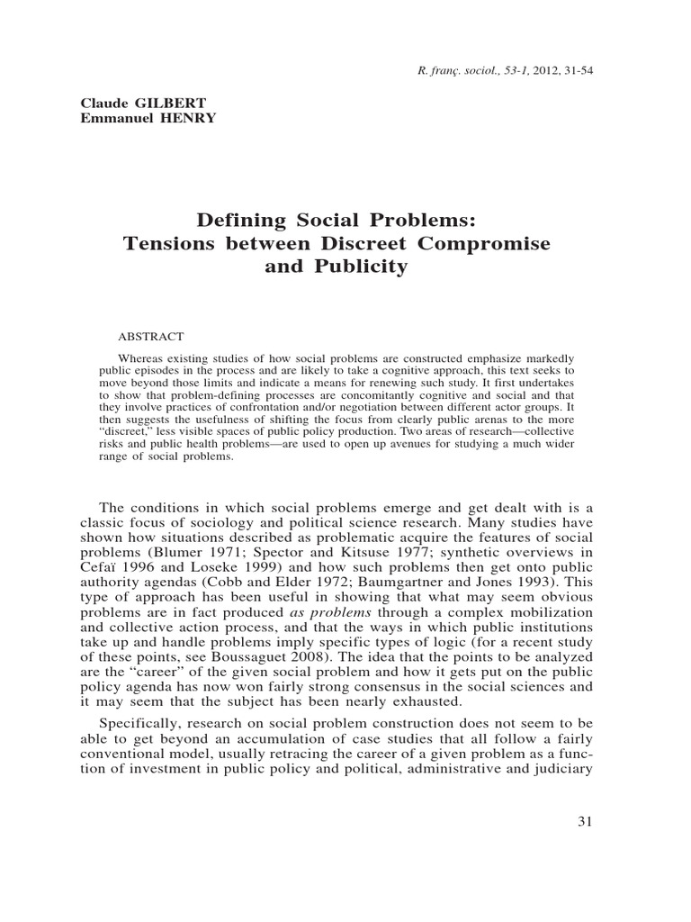 Defining Social Problems Tensions Between Discreet Compromise and ...