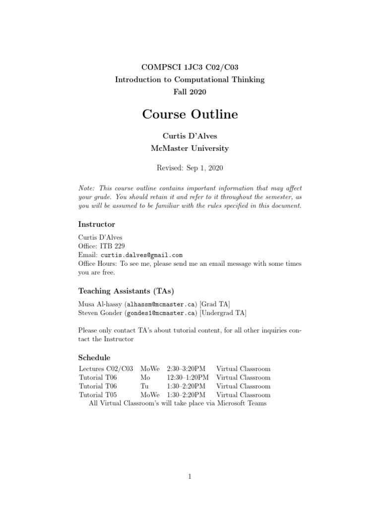 Compsci 1jc3 Course Outline | PDF | Turnitin | Academic Dishonesty