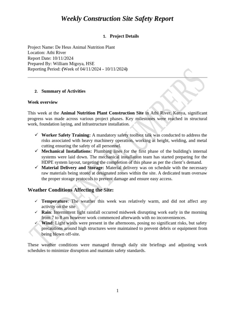 Athi River Site Trident Weekly Safety Report 1 | PDF | Personal ...