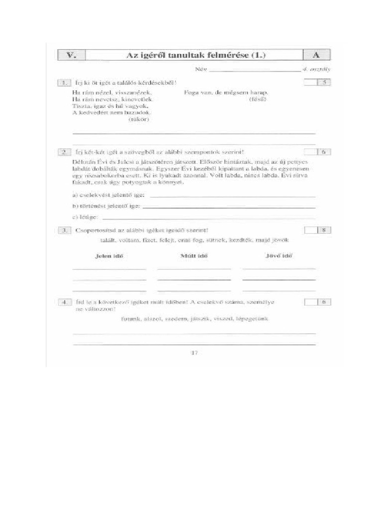 Apaczai Nyelvtan Felmero Igek 4 Osztaly A 1 | PDF