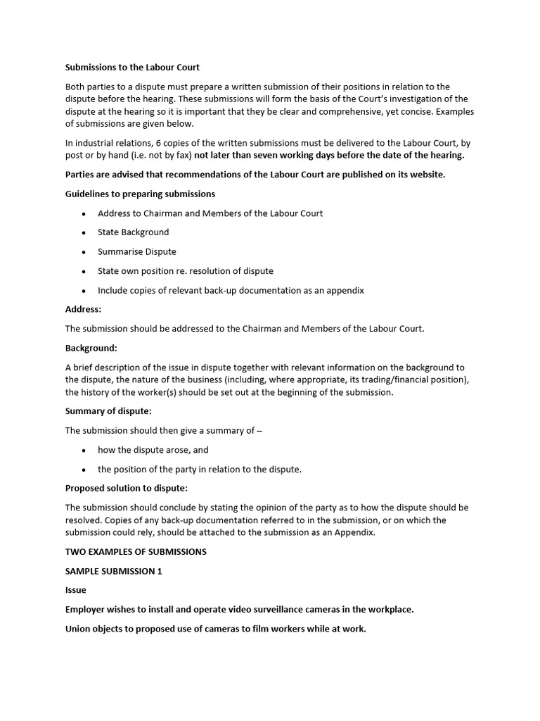 Sample Submissions To The Labour Court | PDF | Employment | Salary