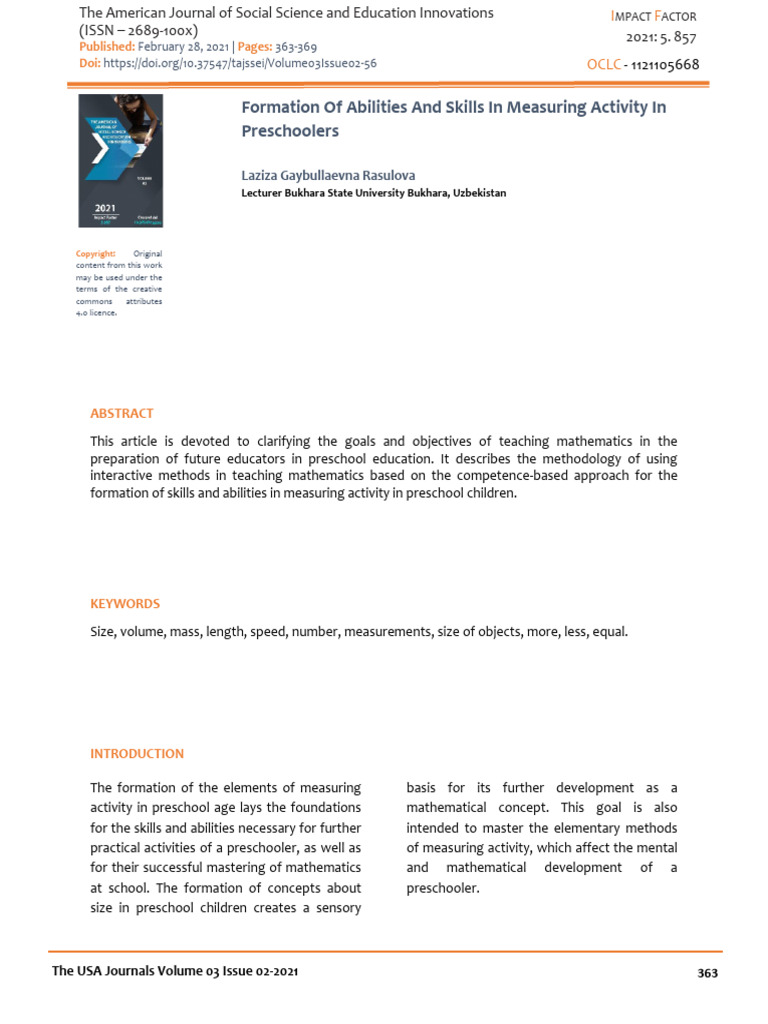 Formation of Abilities and Skills in Measuring Activity in Preschoolers ...