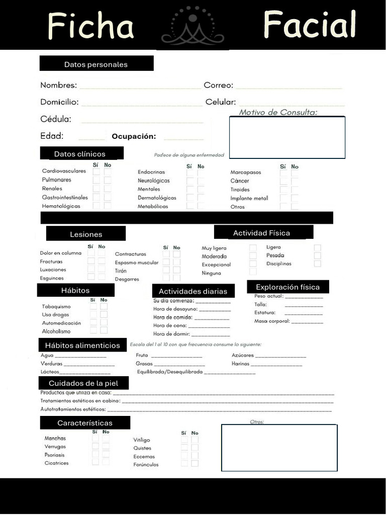 Ficha Clínica para Tratamientos Faciales | PDF | Medicina CLINICA ...