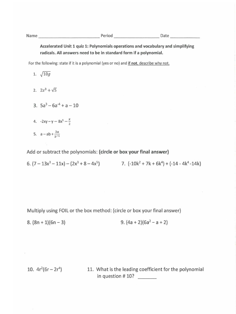 1 Unit 1 Quiz 1 Poly and Rads and Key | PDF