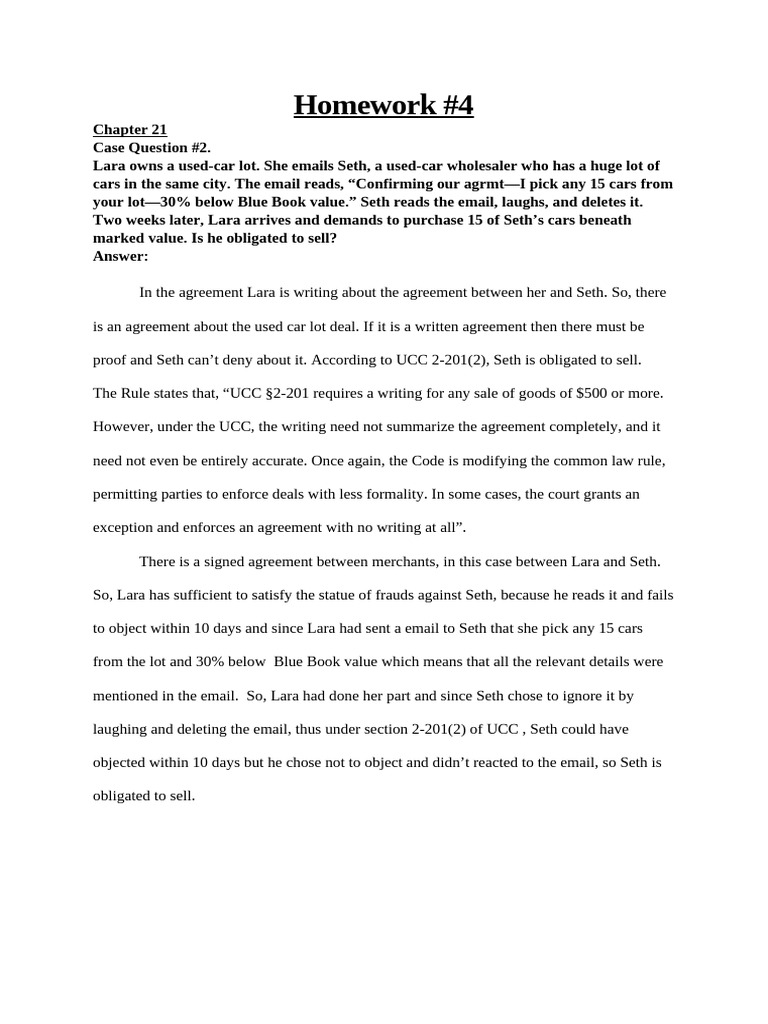 Homework4 Business Law | PDF | Implied Warranty | Business Law