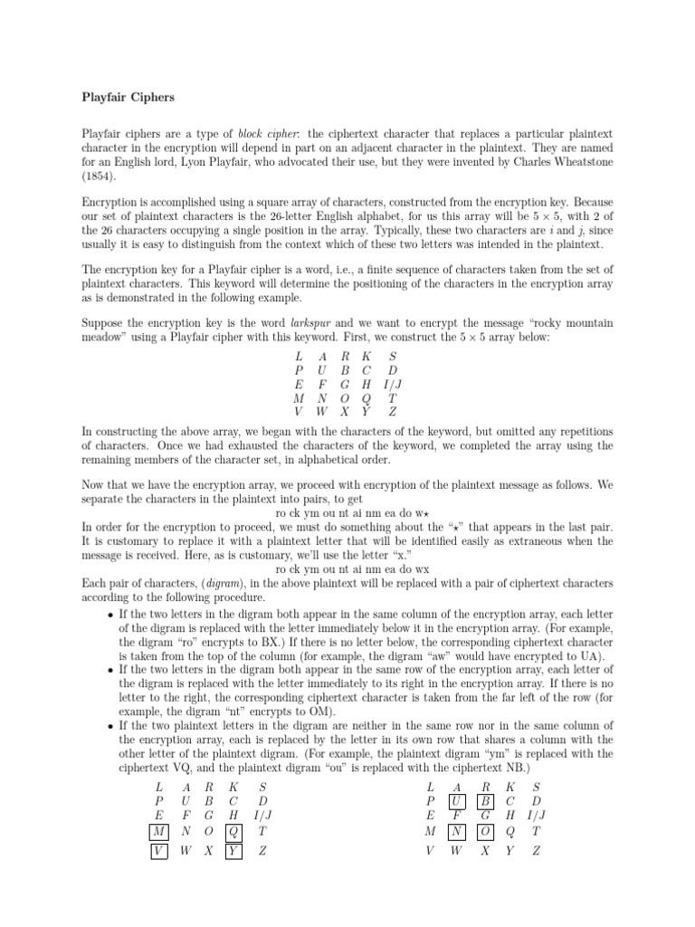Playfair | PDF | Secure Communication | Cryptography
