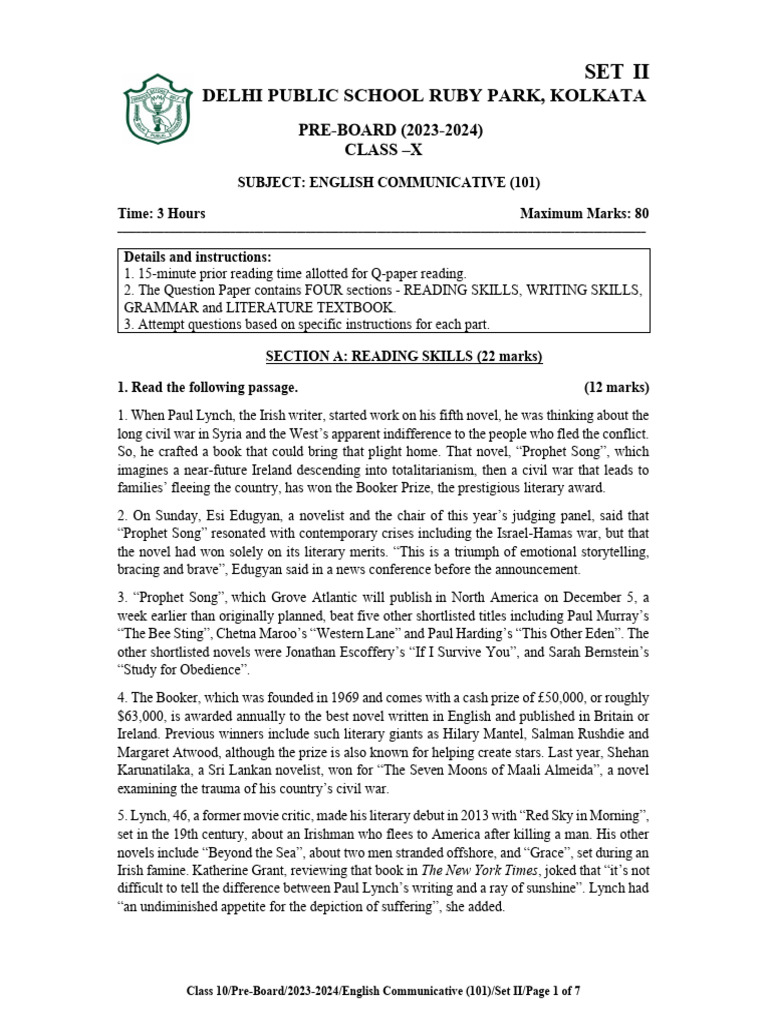 Class 10 - Pre Board (QP) | PDF