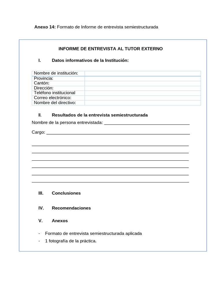 ANEXO 14. Formato de Informe de Entrevista Semiestructurada | PDF