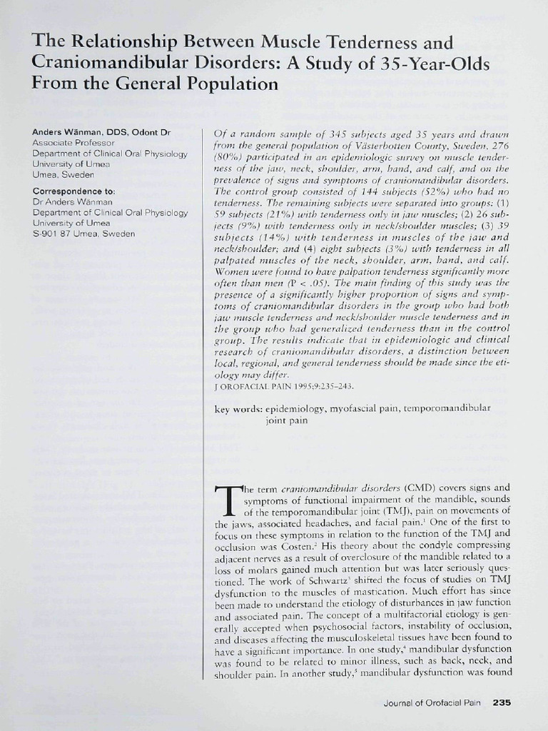 Muscle Tenderness and CMD in 35-Year-Olds | PDF | Fibromyalgia | Headache