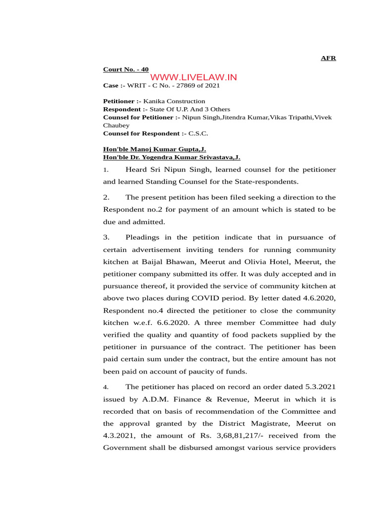 Writ Contractual Allahabad HC 408568 | PDF | Writ | Justice