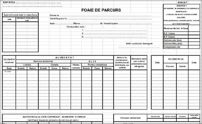 Model Foaie de Parcurs 1 | PDF
