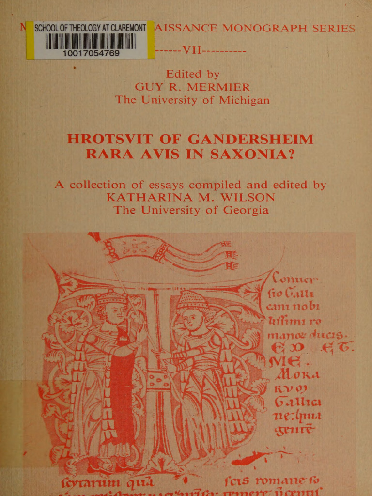 Hrotsvit of Gandersheim Rara Avis in Saxonia Wilson, Katharina | PDF