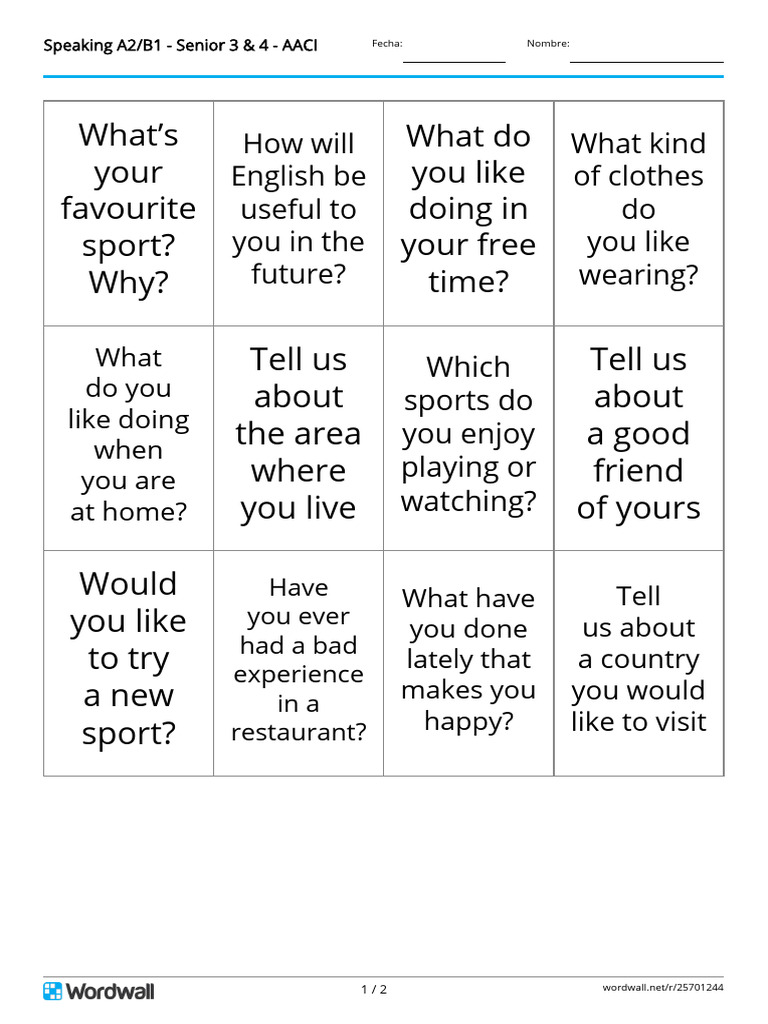 Speaking A2 b1 Senior 3 4 Aaci Tarjetas Flash | PDF