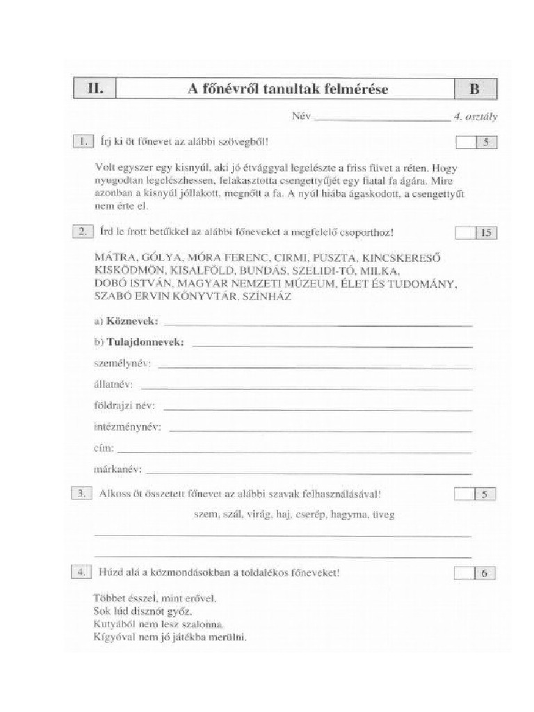 Apaczai Nyelvtan Felmero Fonev 4 Osztaly B 1 | PDF