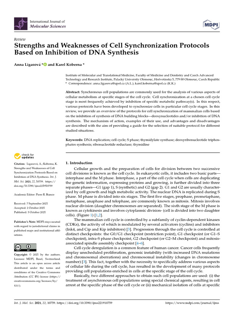 Cell Syncronization Review | PDF | Mitosis | Dna Replication