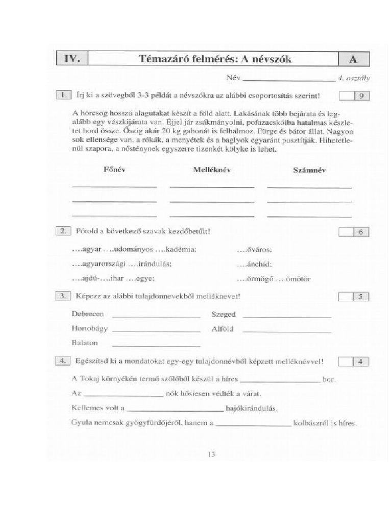 Apaczai Nyelvtan Felmero Nevszok 4 Osztaly A 1 | PDF