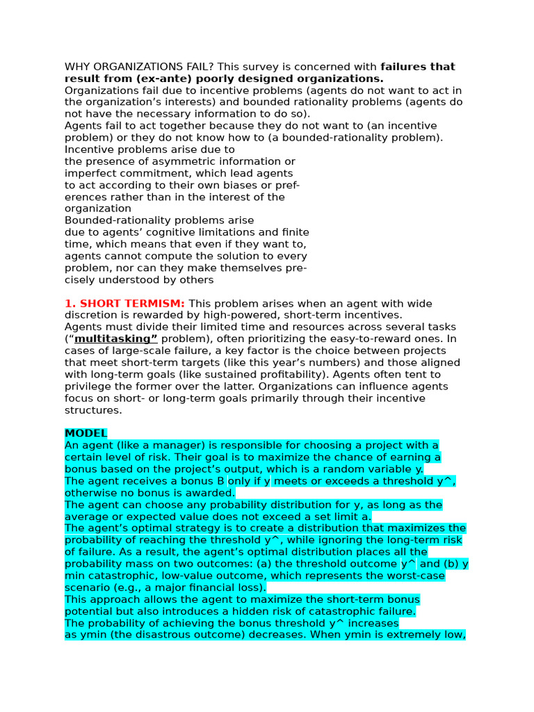Causes of Organizational Failures | PDF | Incentive | Risk