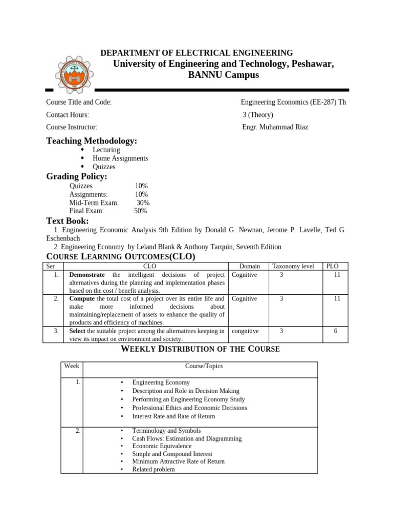 Engineering Economics Course Overview | PDF | Interest | Engineering