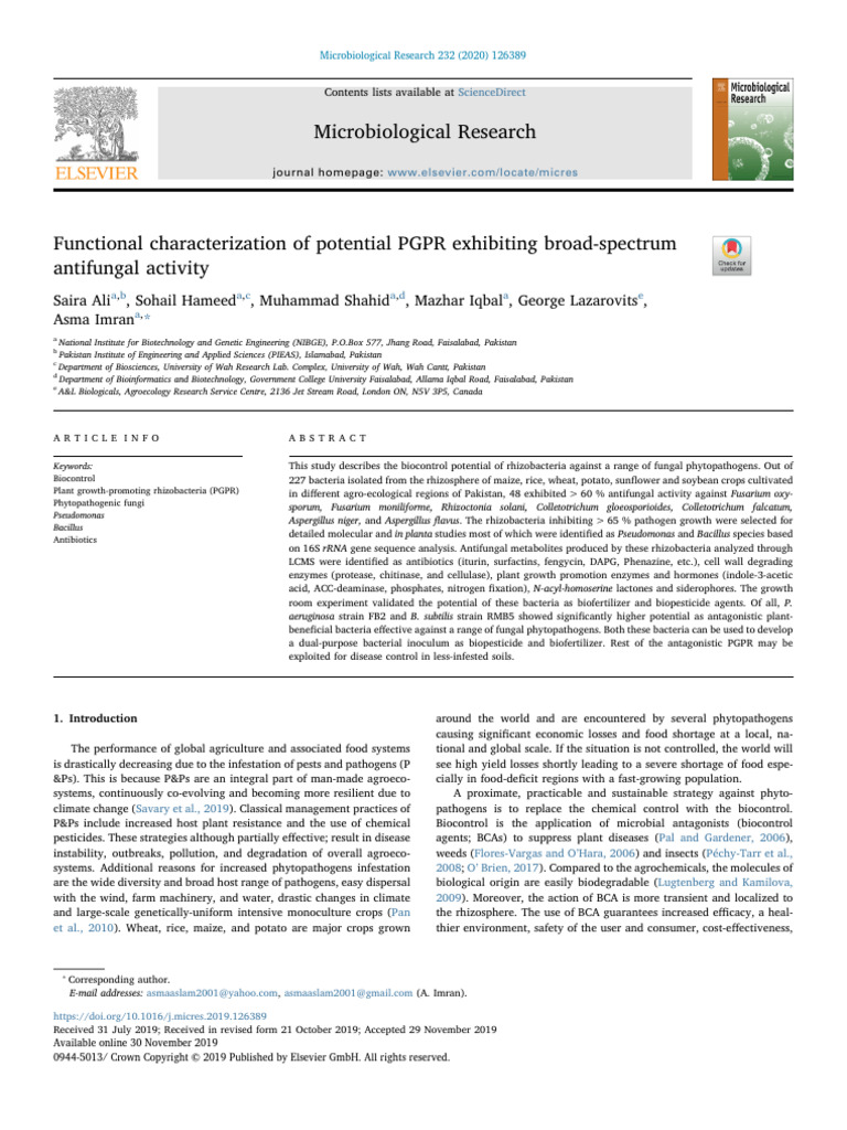 Microbiological Research: Saira Ali, Sohail Hameed, Muhammad Shahid, Mazhar Iqbal, George ...