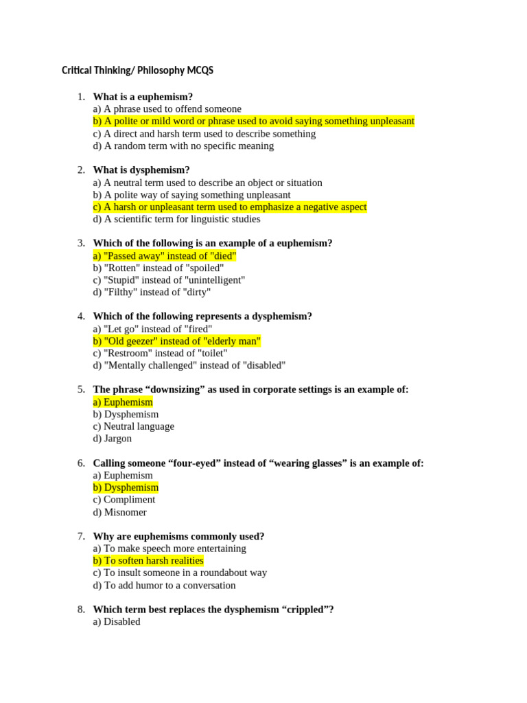 Critical Thinking Mcqs Amna | PDF | Jargon | Semantics