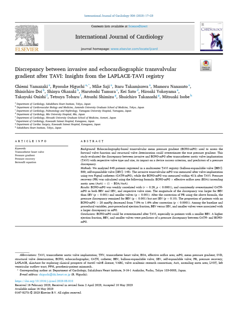 Discrepancy Between Invasive and Echocardiographic Transvalvular ...