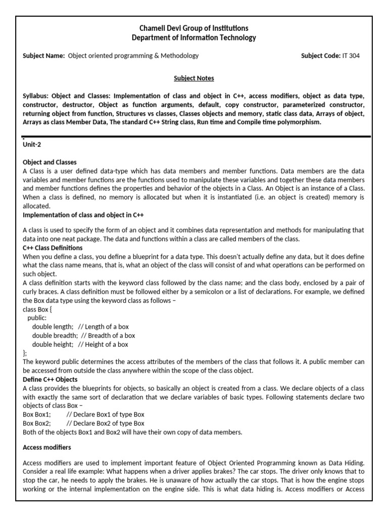 IT 304 OOPM Unit II - 1693892198 | PDF | Class (Computer Programming) | Method (Computer ...