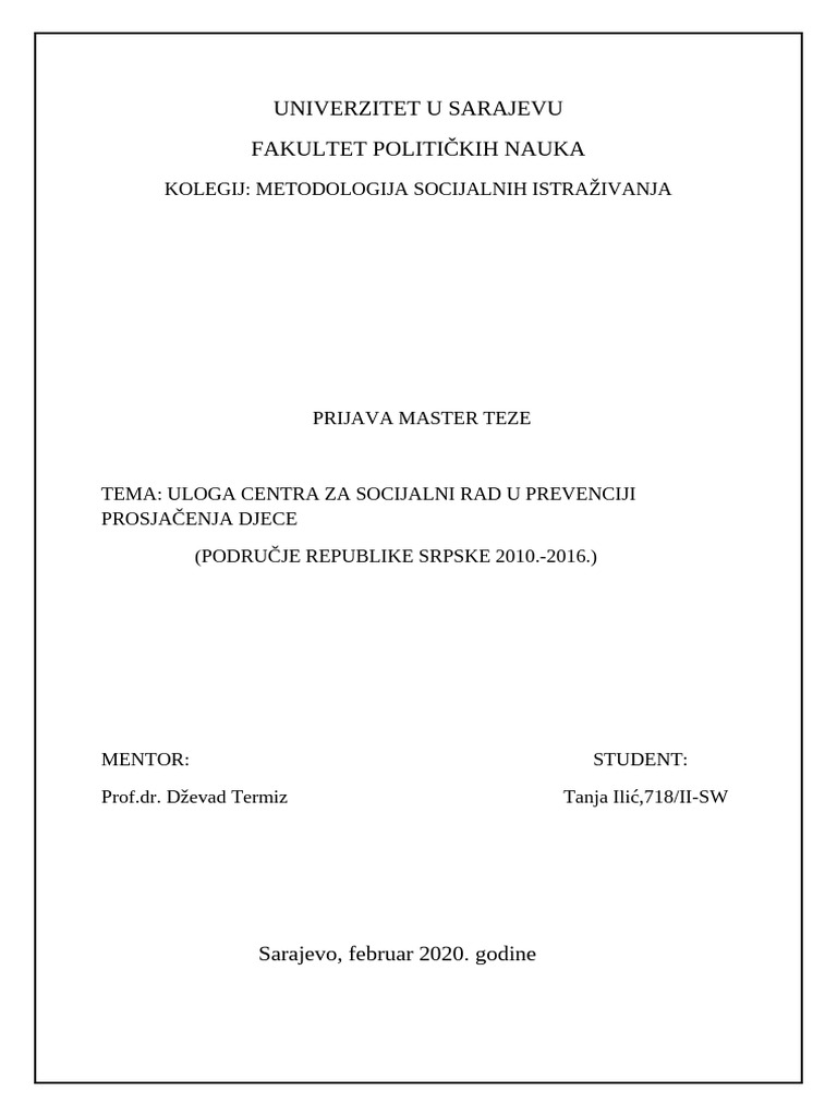 Prijava Teme Iz Metodologije | PDF