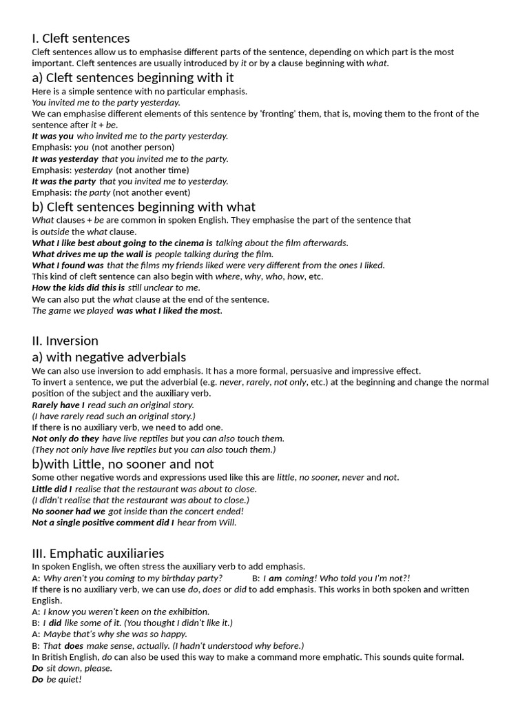 Emphasis Cleft-Inversion-Auxiliary | PDF | English Language | Sentence ...