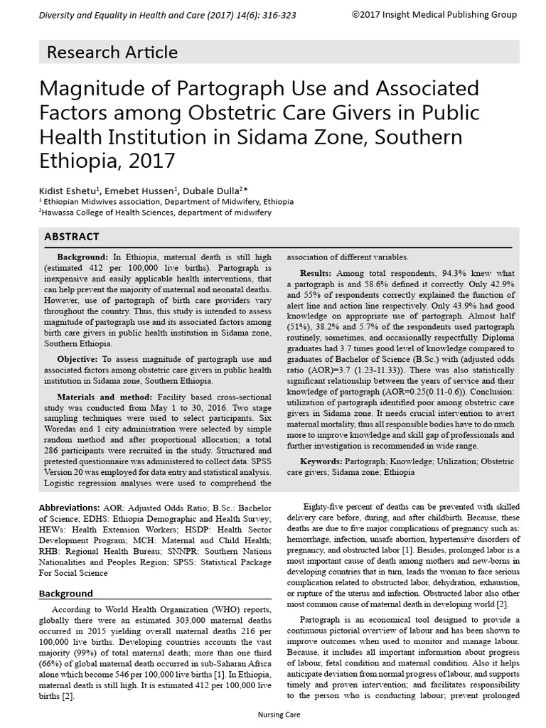 Magnitude of Partograph Use and Associated Factors Among Obstetric Care ...